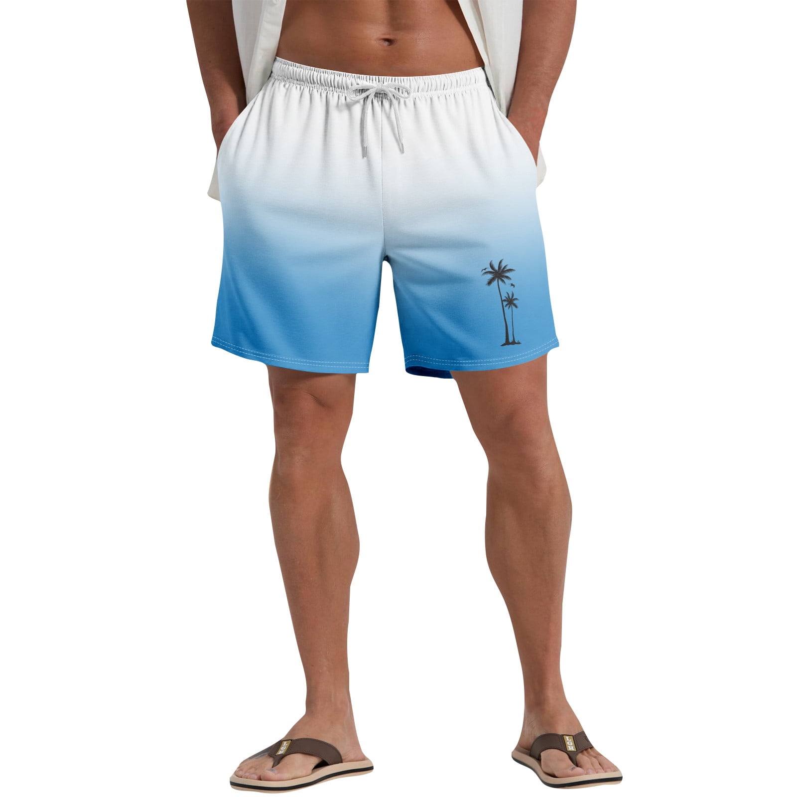 Domuza Mens Swim Shorts Summer Tropical Tree Printing Hawaiian Beach ...