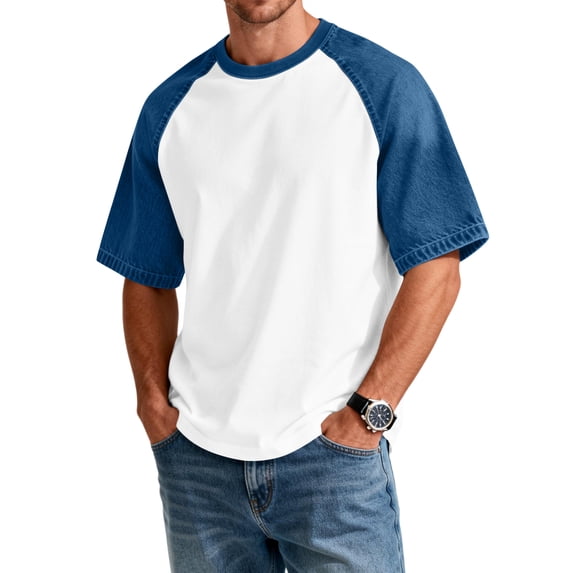 Domuza Mens Vintage Baseball Raglan Denim Patchwork T Shirts Short ...