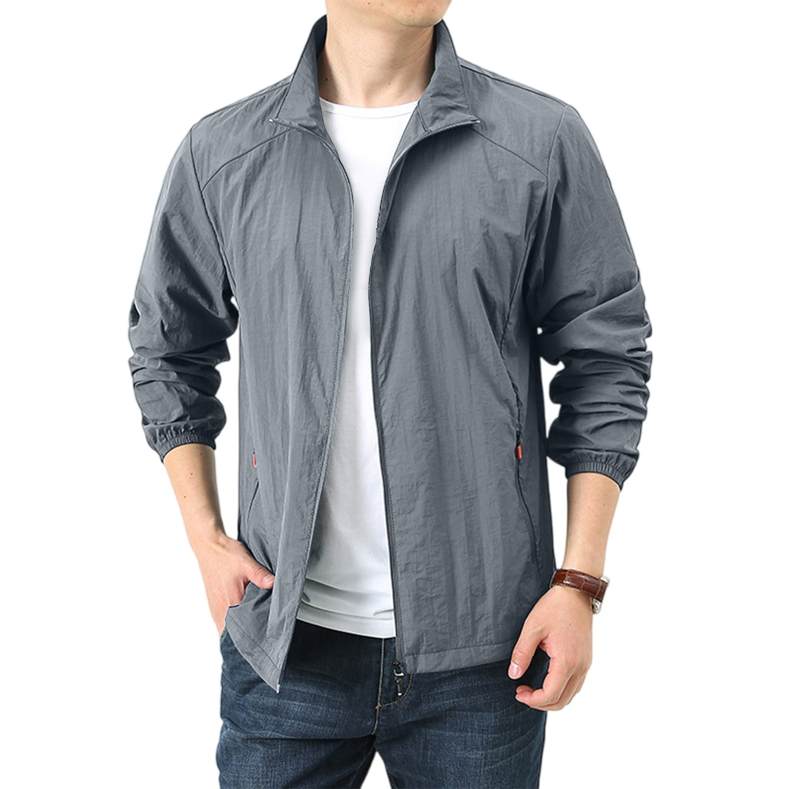 Domuza Mens Windbreaker Lightweight Packable Full Zip Workout Jacket ...