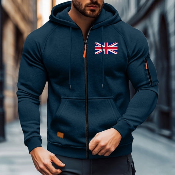 Domuza Mens Zip Up Hoodie Usa Flag Print Long Sleeve Hooded Sweatshirt ...