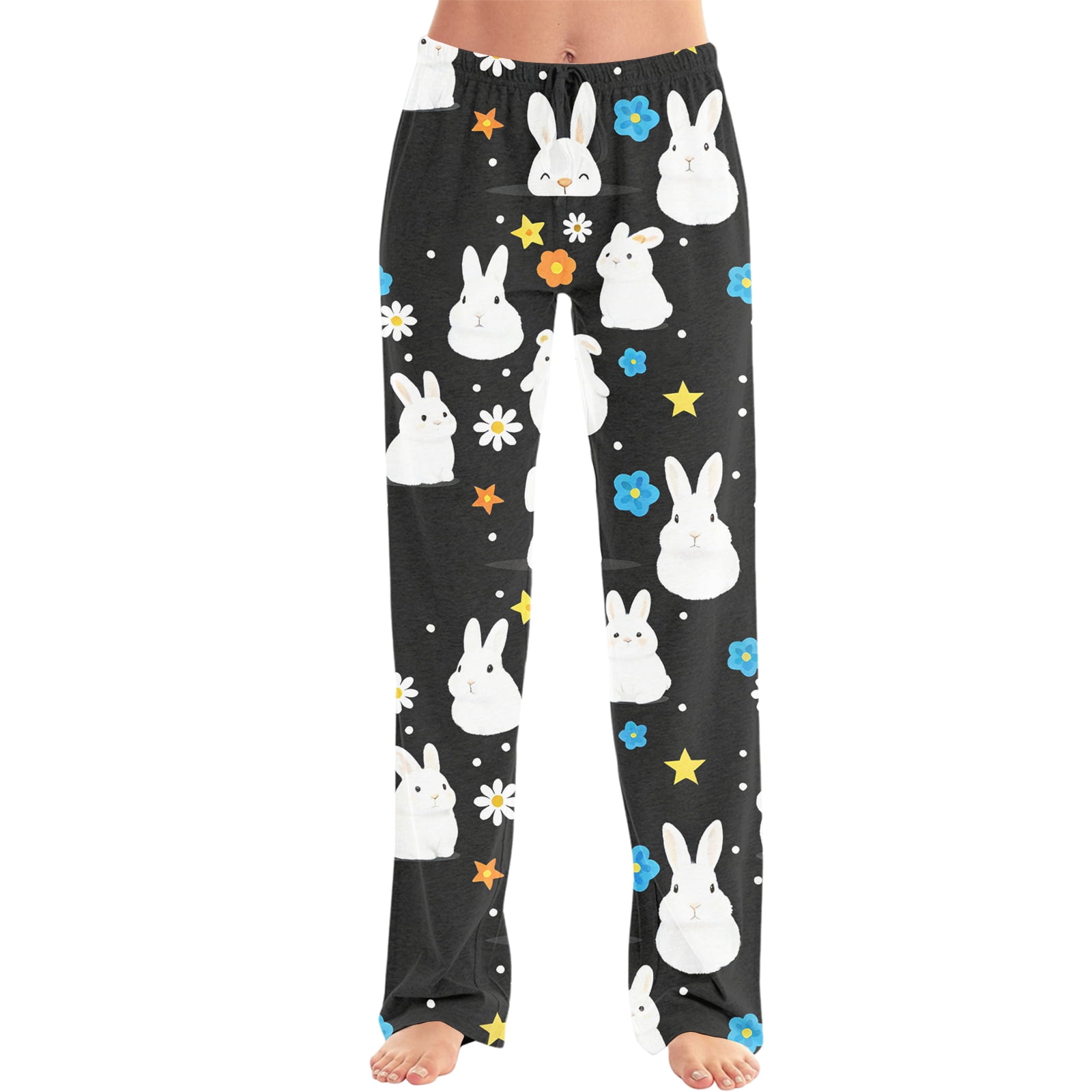 Domuza Pajama Pants for Men Easter Rabbits Print Comfy Wide Leg ...