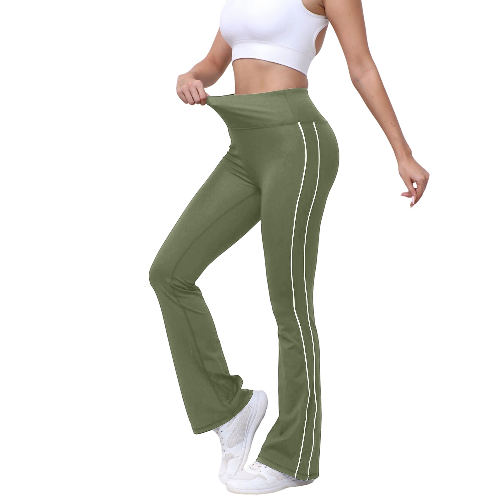 Domuza Pants for Women Striped Bell Bottoms High Waist Yoga Leggings ...
