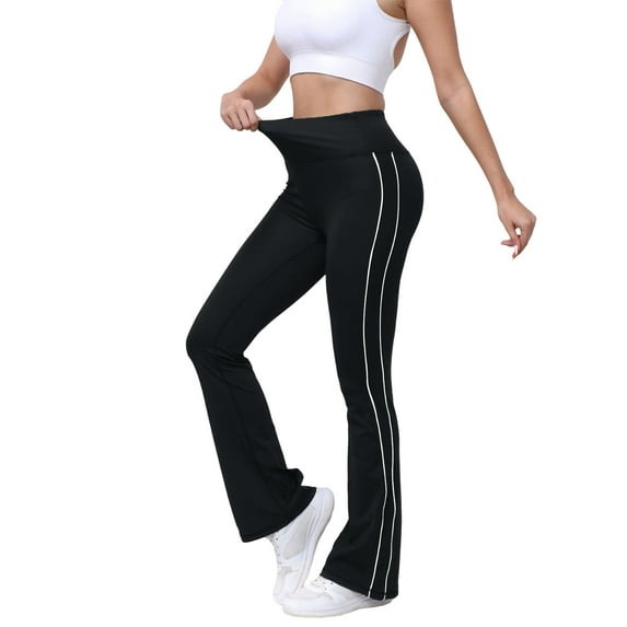 Domuza Pants for Women Striped Bell Bottoms High Waist Yoga Leggings ...
