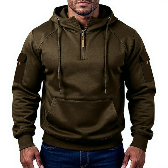 Domuza Quarter Zip Hoodie Men Fashion Long Sleeve Drawstring Cargo Hooded Sweatshirt Relaxed Fit ...