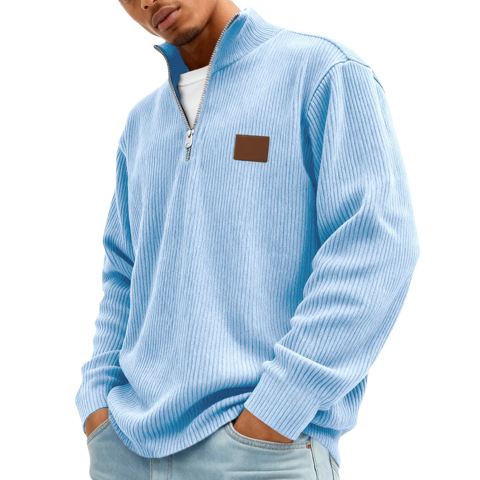 Domuza Quarter Zip Pullover Men Long Sleeve Mockneck Sweatshirt ...