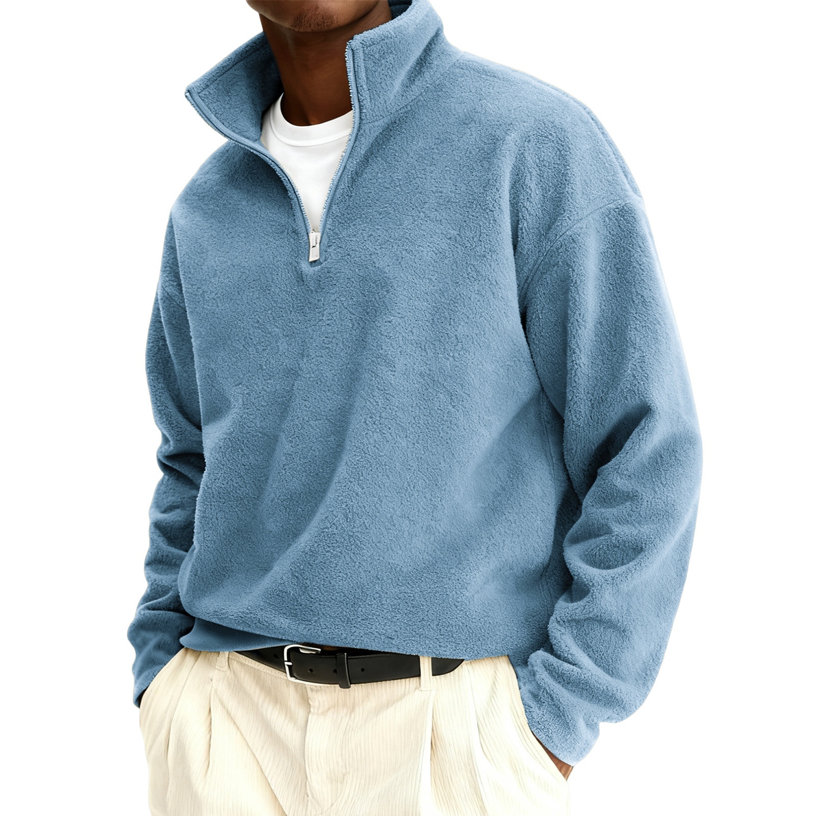 Domuza Quarter Zip Pullover for Men Polar Fleece Mock Neck Long Sleeve ...