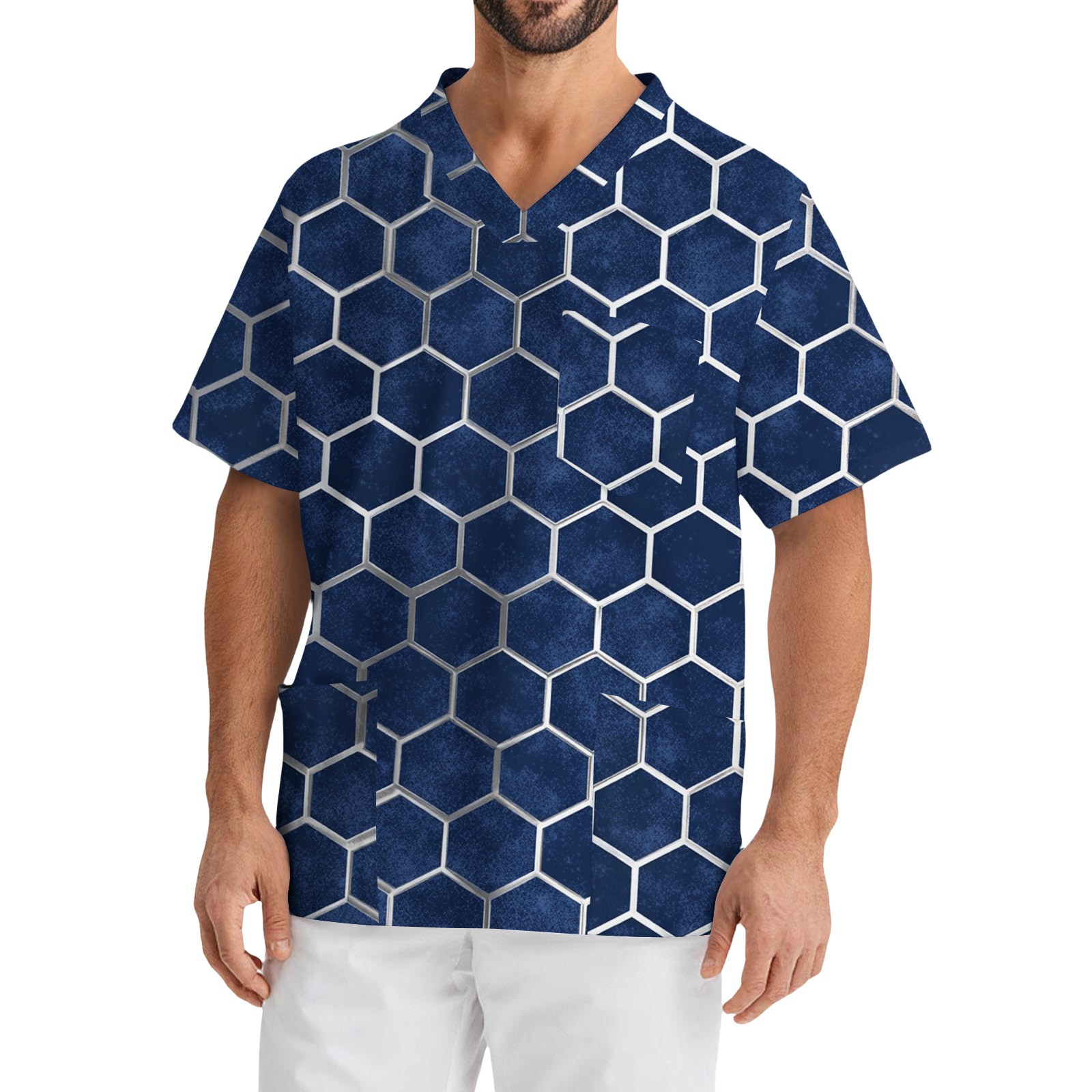 Domuza Scrub Shirts for Men Plus Size Short Sleeve V-Neck Working ...
