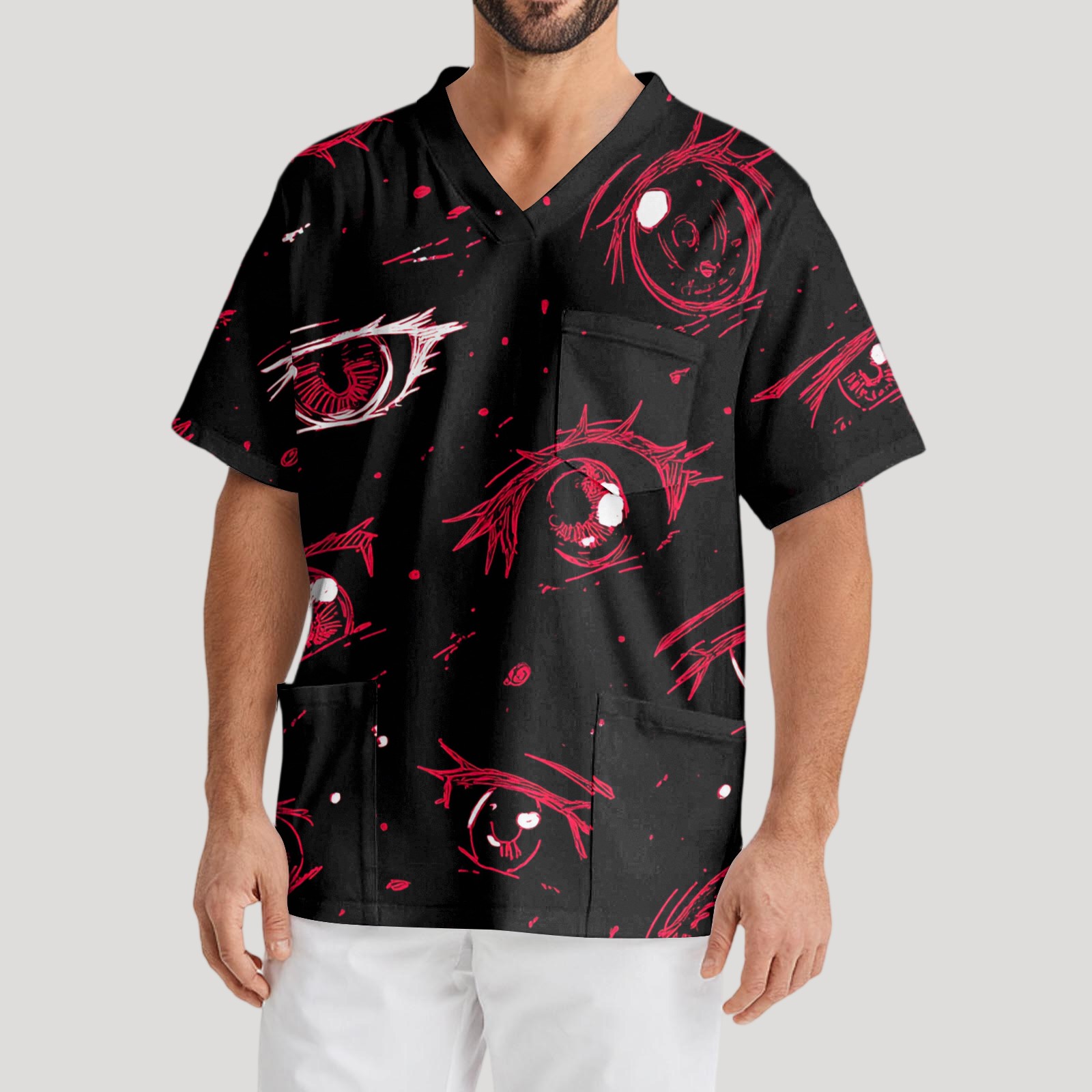 Domuza Scrub Top Men Plus Size V Neck Short Sleeve Horror Funny Print ...