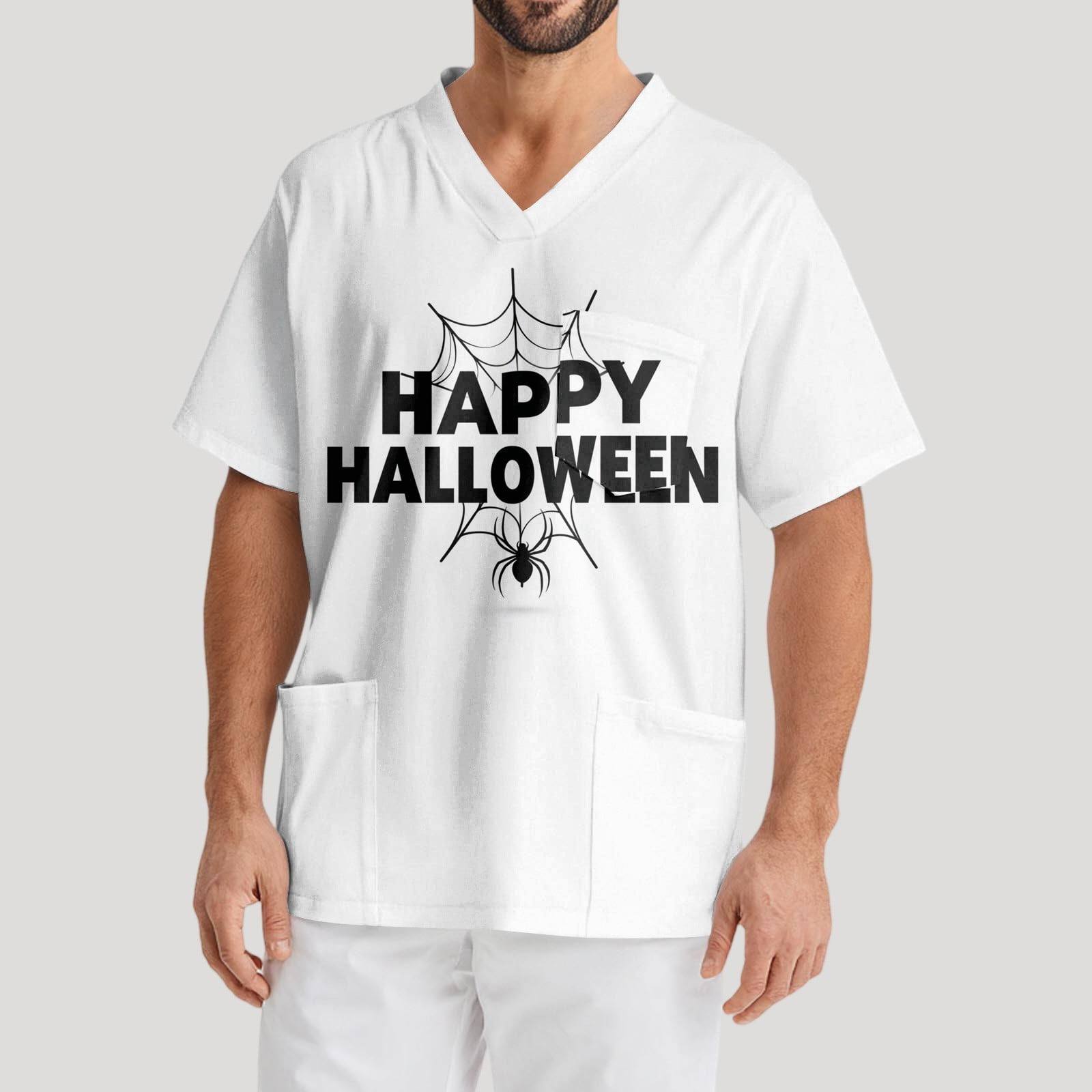 Domuza Scrub Top Men Plus Size V-Neck Short Sleeve Spooky Funny Print ...