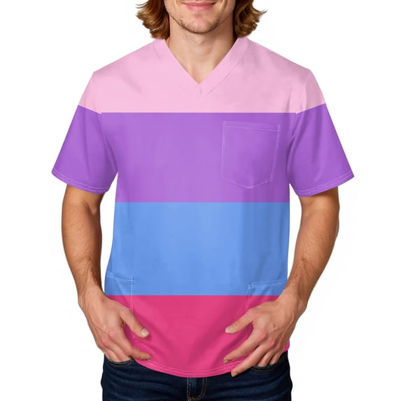 Domuza Scrub Top Men Tie-Dye Gradient Short Sleeve V Neck Nurse Uniform ...