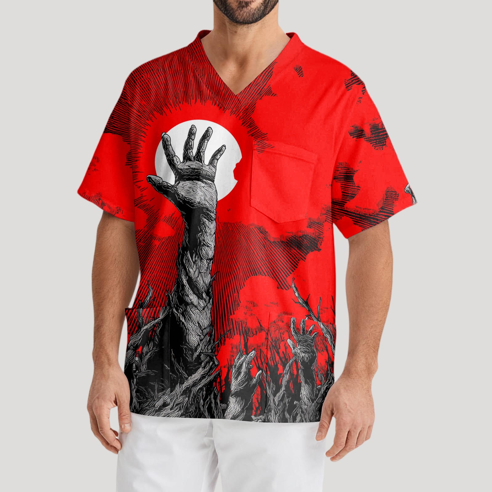 Domuza Scrub Tops Men Oversized V Neck Short Sleeve Spooky Novelty ...