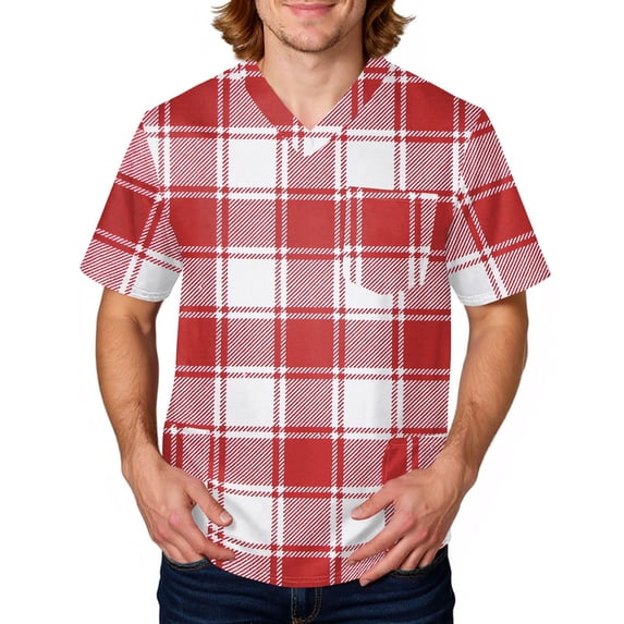 Domuza Scrub Tops Men Plaid Stripe Graphics Short Sleeve V Neck Carer ...