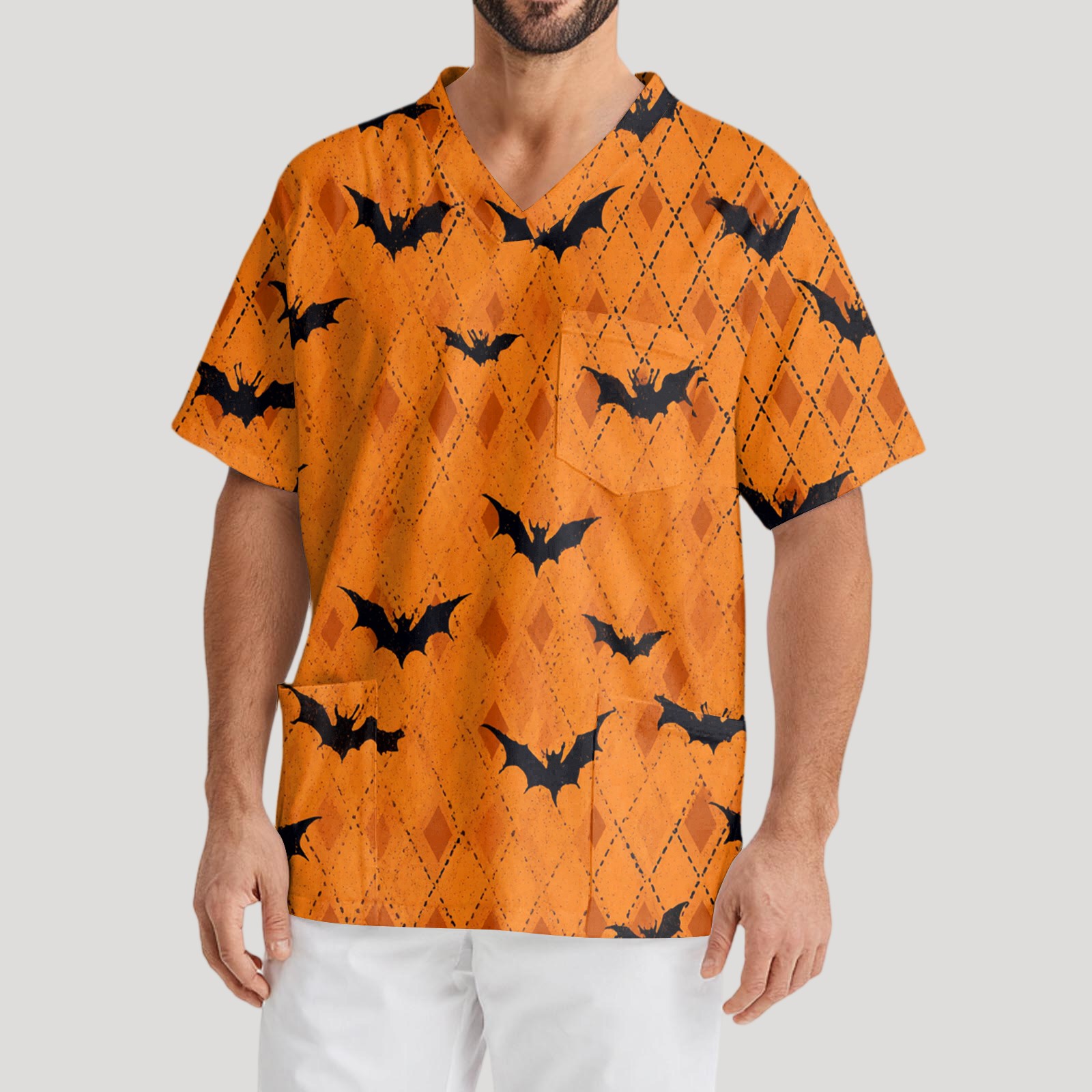 Domuza Scrubs for Men Top Oversized V Neck Short Sleeve Spooky Horror ...