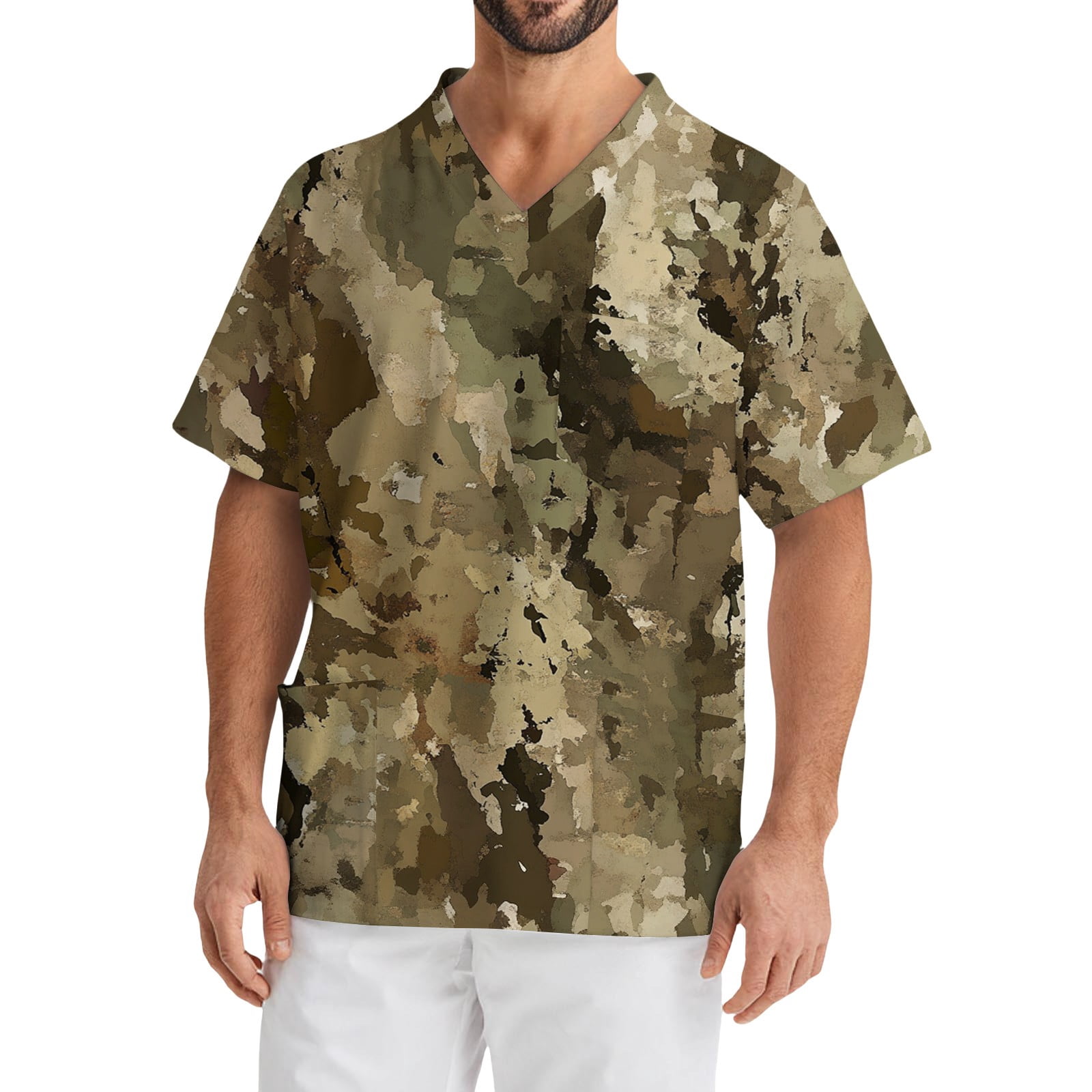 Domuza Scrubs Tops for Men Plus Size Short Sleeve V-Neck Medical ...