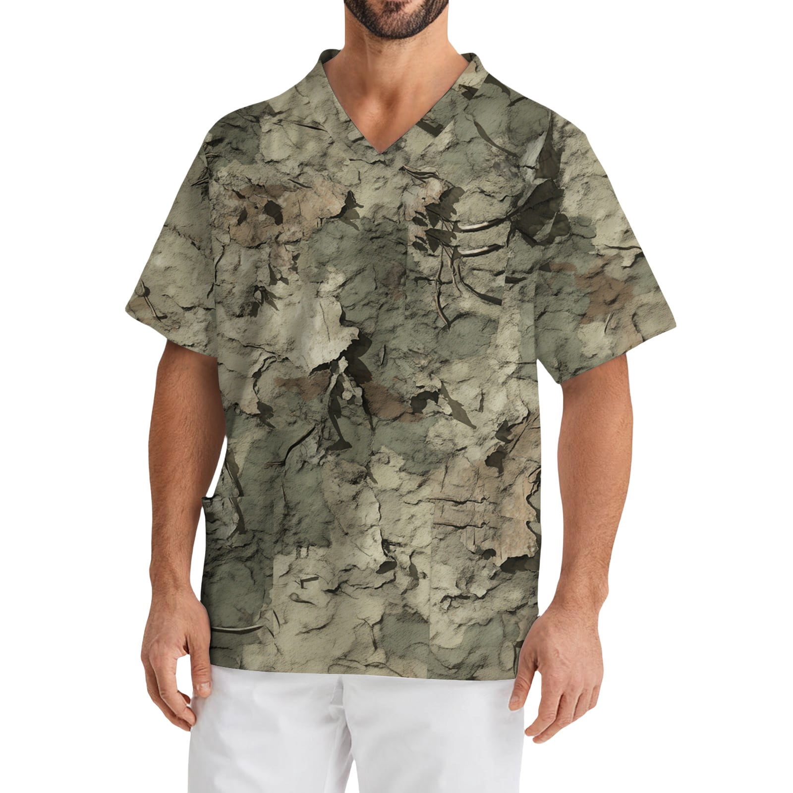 Domuza Scrubs for Men Top Plus Size Short Sleeve V-Neck Nurse Uniform ...