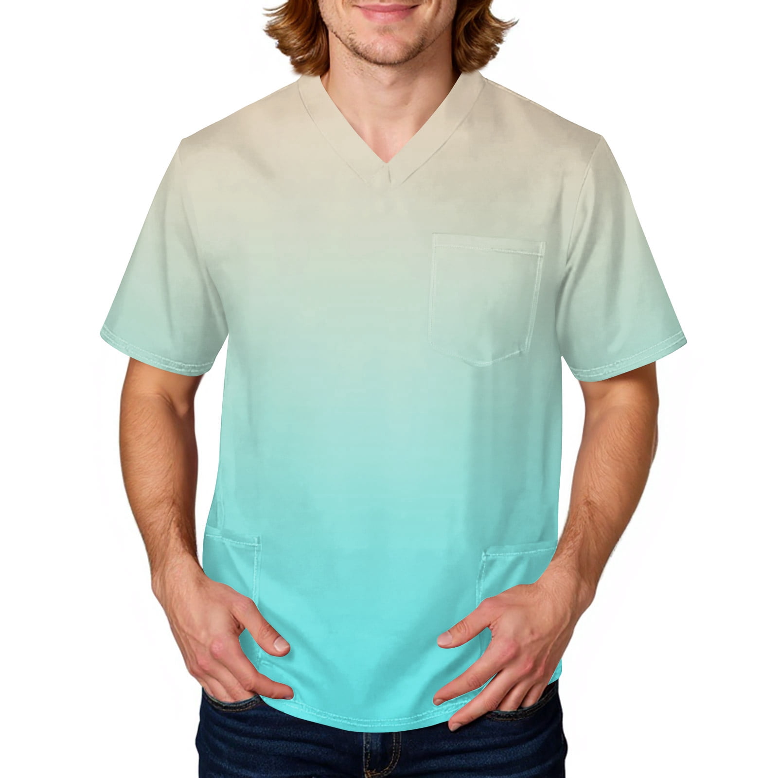 Domuza Scrubs for Men Top Tie-Dye Gradient V Neck Short Sleeve Nurse ...