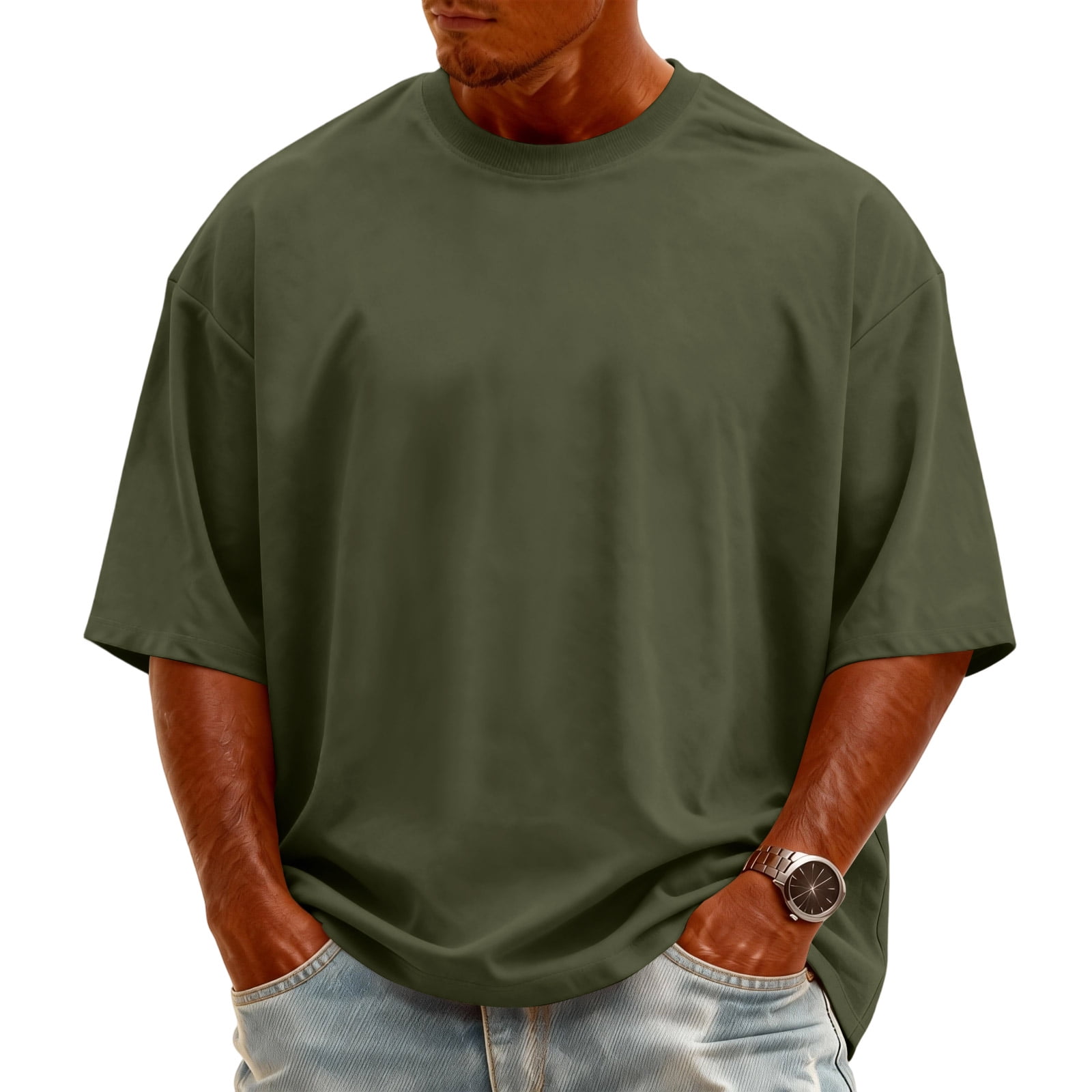 Domuza Shirts for Men Relaxed Fit Crew Neck Short Sleeve Cotton Blend T ...