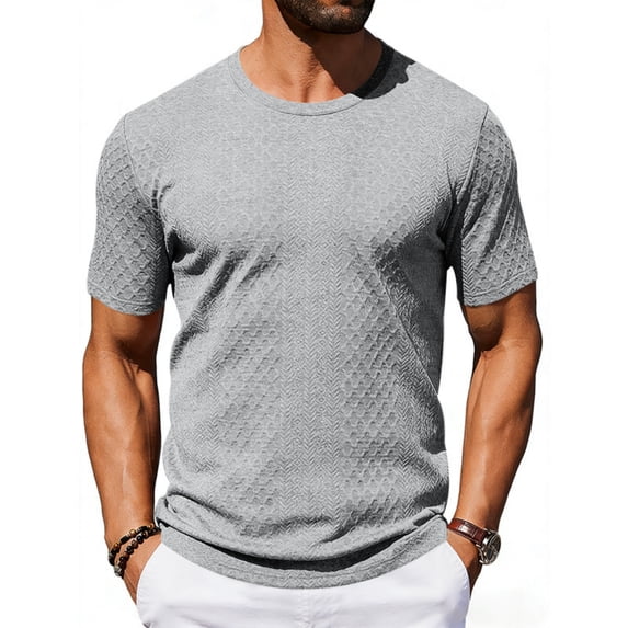 Domuza Shirts for Men Short Sleeve Crew Neck Textured Knit T-Shirt ...