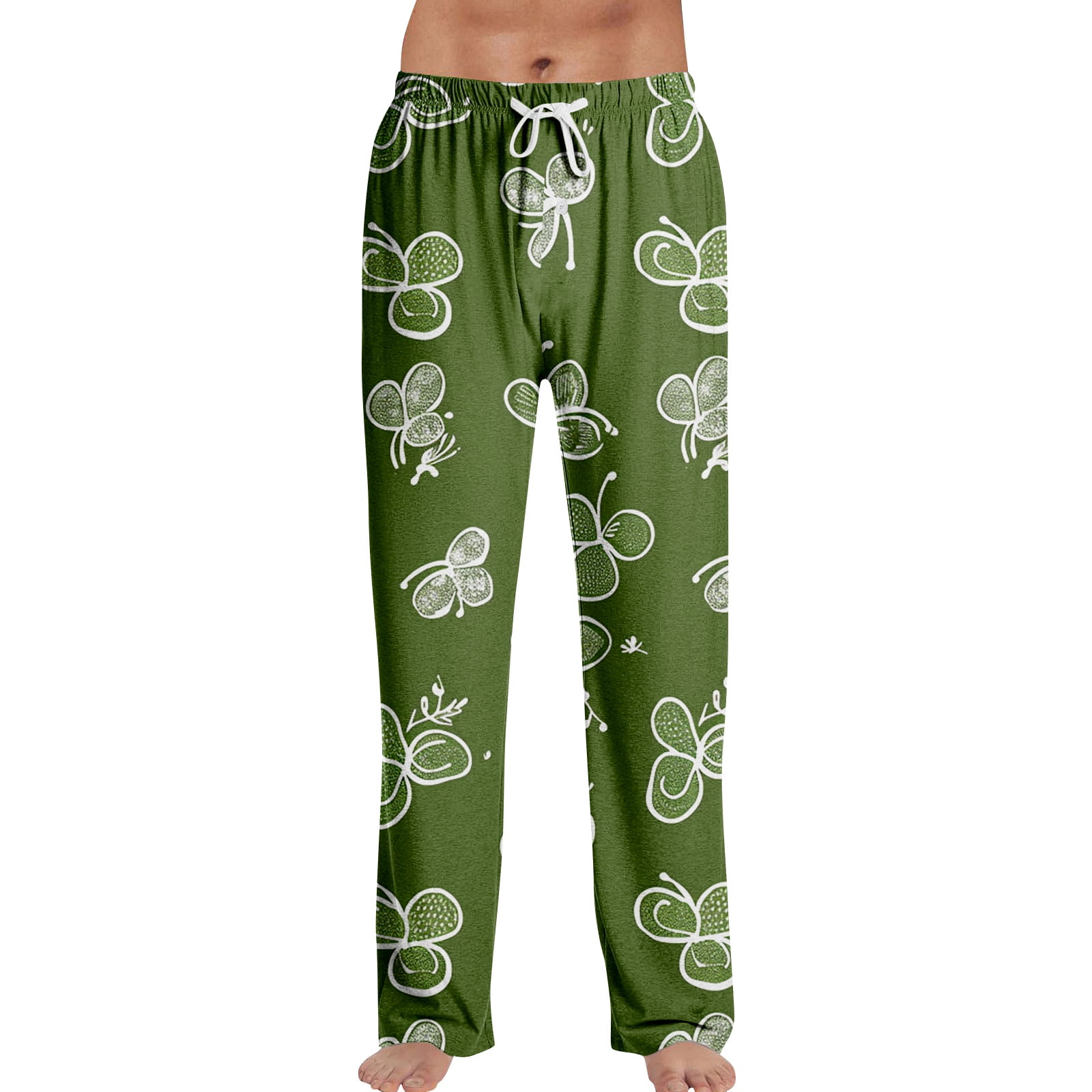Domuza St Patricks Day Pajama Pants Men Shamrock Clover Drawstring ...