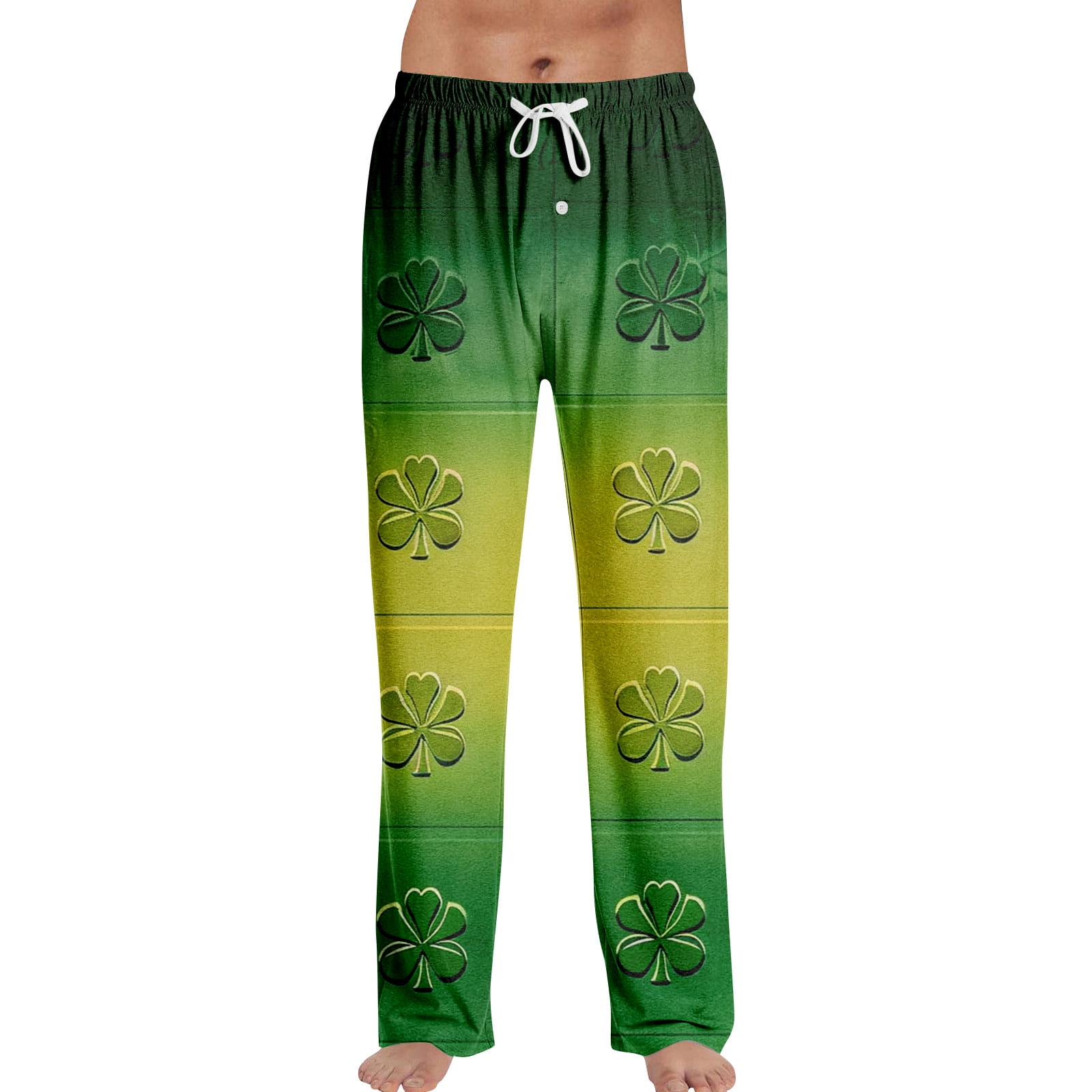 Domuza St Patricks Day Pajama Pants for Men Shamrock Printed Drawstring ...