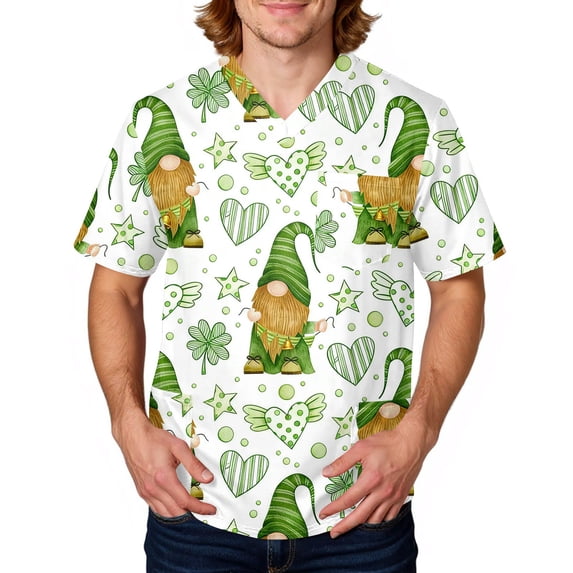 Domuza St Patricks Day Scrub Shirts for Men Lucky Shamrock Graphics V ...