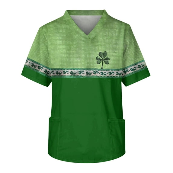 Domuza St Patricks Day Scrub Tops Men Cute Printed V Neck Short Sleeve ...