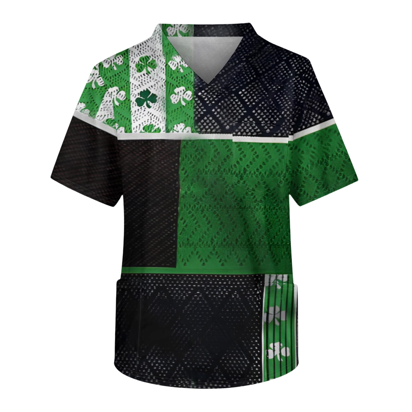Domuza St Patricks Day Scrubs for Men Top Shamrocks Printed V Neck ...