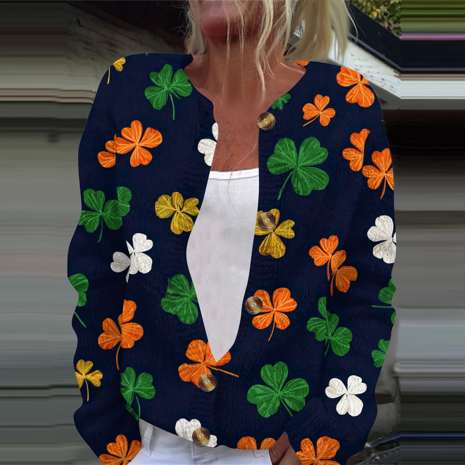 Domuza St Patricks Day Women's Cardigan Lucky Shamrock Graphics Long ...