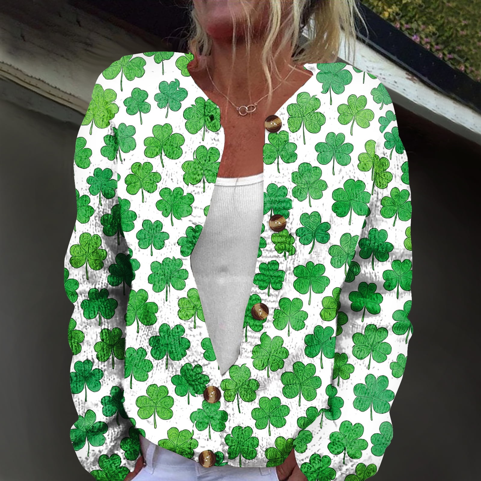 Domuza St Patricks Day Womens Cardigan Lucky Shamrock Graphics Long ...
