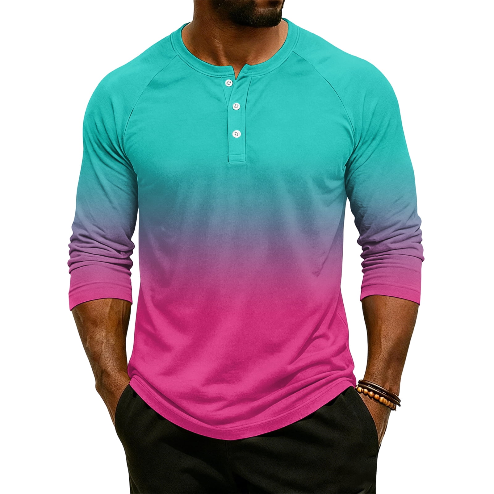 Domuza Summer Breathable Casual, Men's 3/4 Sleeve Gradient Raglan ...