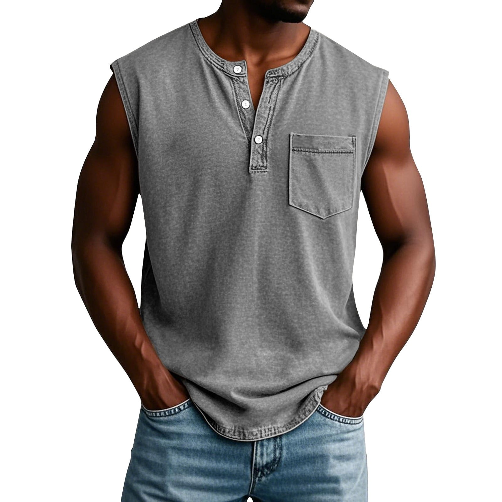 Domuza Summer Shirts for Men Retro V Neck Button Down Tank Tops ...