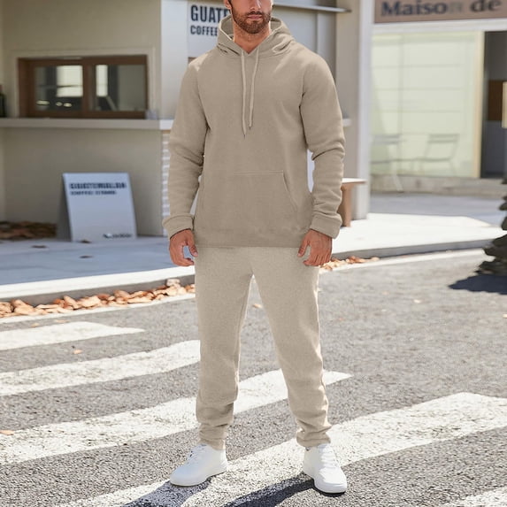Domuza Sweat Suits for Men 2 Piece Solid Color Fleece Drawstring ...