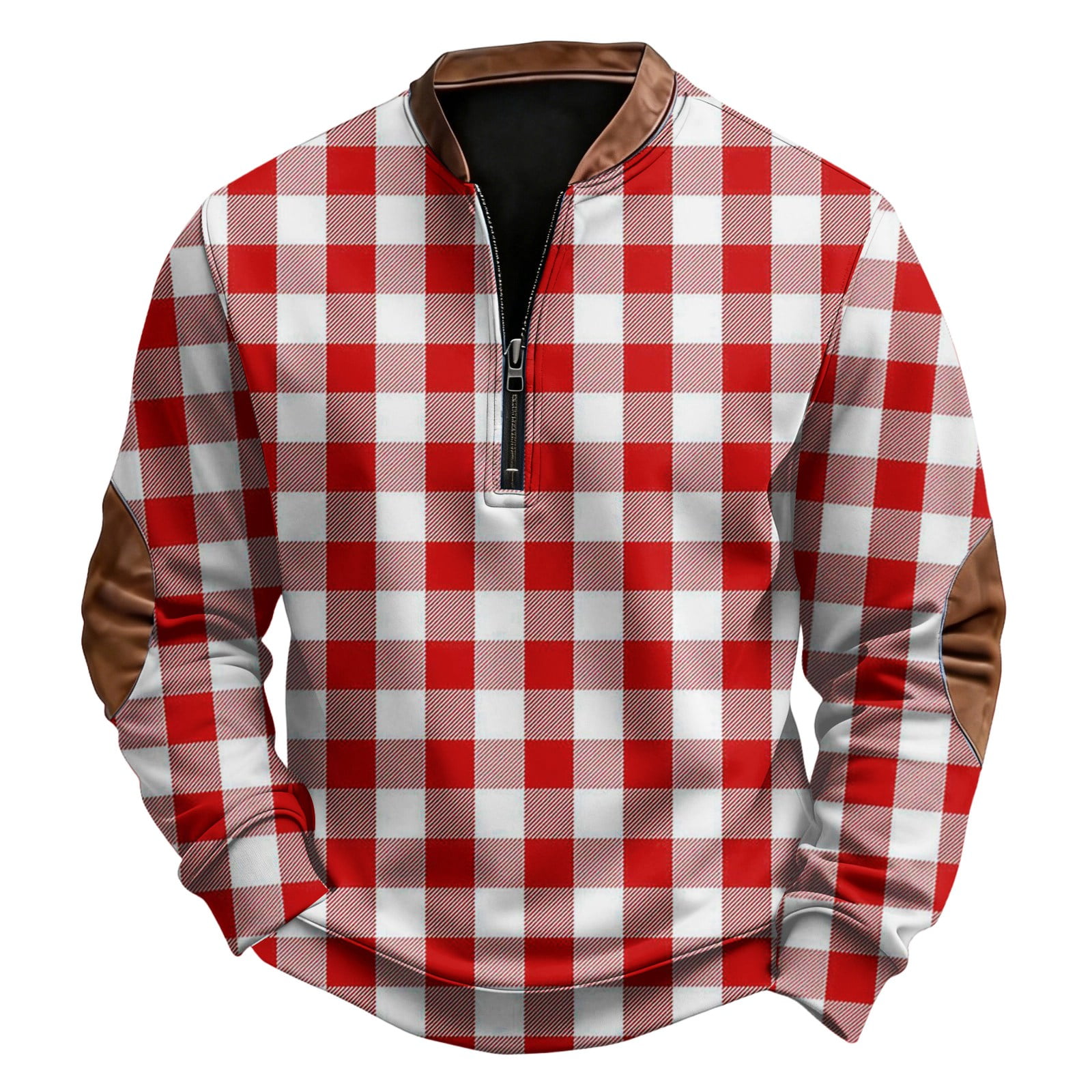 Domuza Sweatshirts for Men Retro Plaid Quarter Zip Up Stand Collar ...