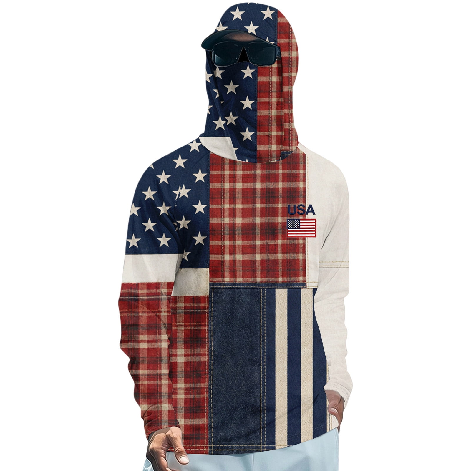Domuza Upf 50+ Fishing Shirts for Men American Flag Pattern Long Sleeve ...