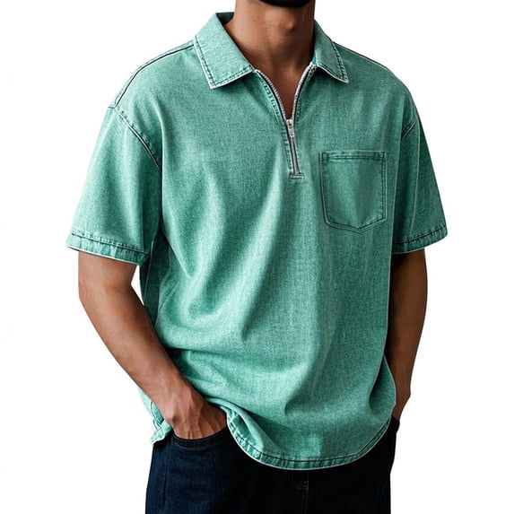 Domuza Vintage Polo Shirts for Men 1/4 Zip Short Sleeve Pullover with ...