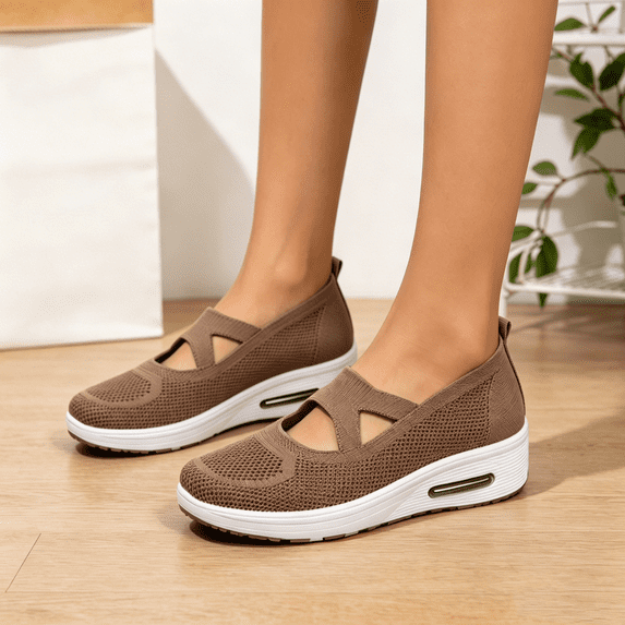 Domuza Women Knit Mary Jane Wedge Sneakers, Breathable Air Cushion Slip ...