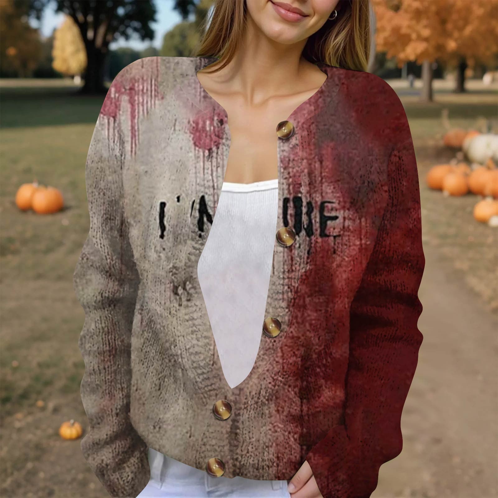 Domuza Women's Cardigan Sweaters Halloween Horror Novelty Graphics Long ...
