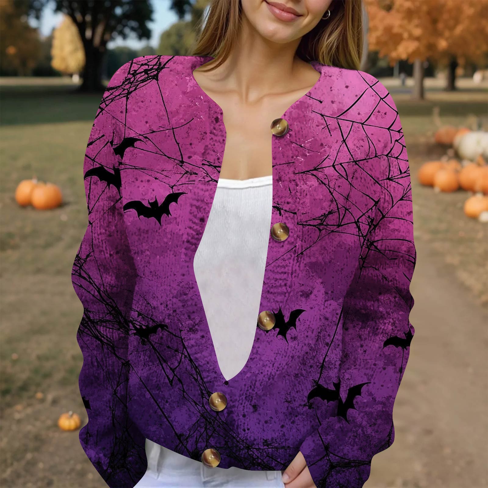Domuza Women's Cardigan Sweaters Halloween Horror Novelty Print Long ...