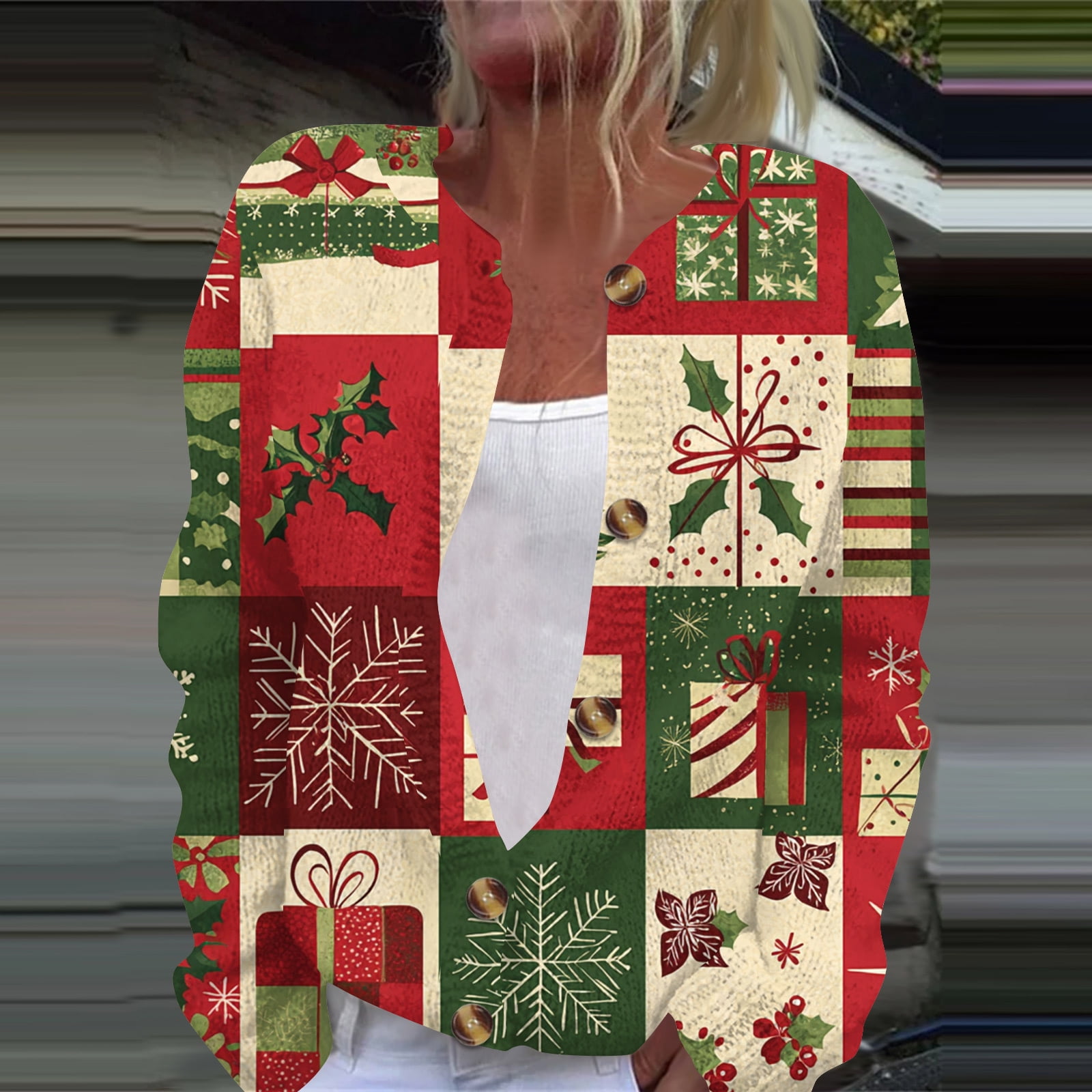 Domuza Women's Cardigan Sweaters Ugly Xmas Graphics Long Sleeve Knitted ...