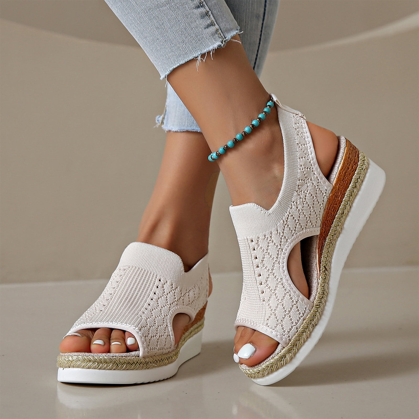 Domuza Women's Summer Fashion Fish Mouth Cloth Elastic Sandals A Slip ...