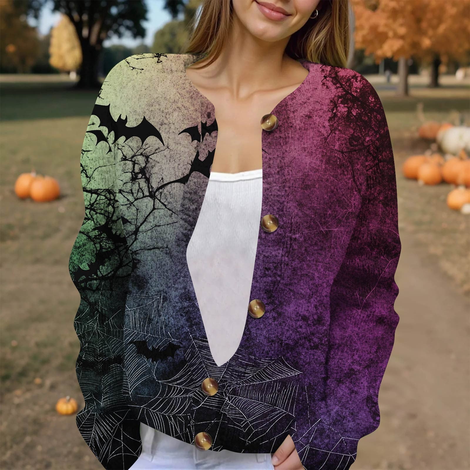 Domuza Womens Cardigan Sweaters Halloween Horror Funny Graphics Long ...