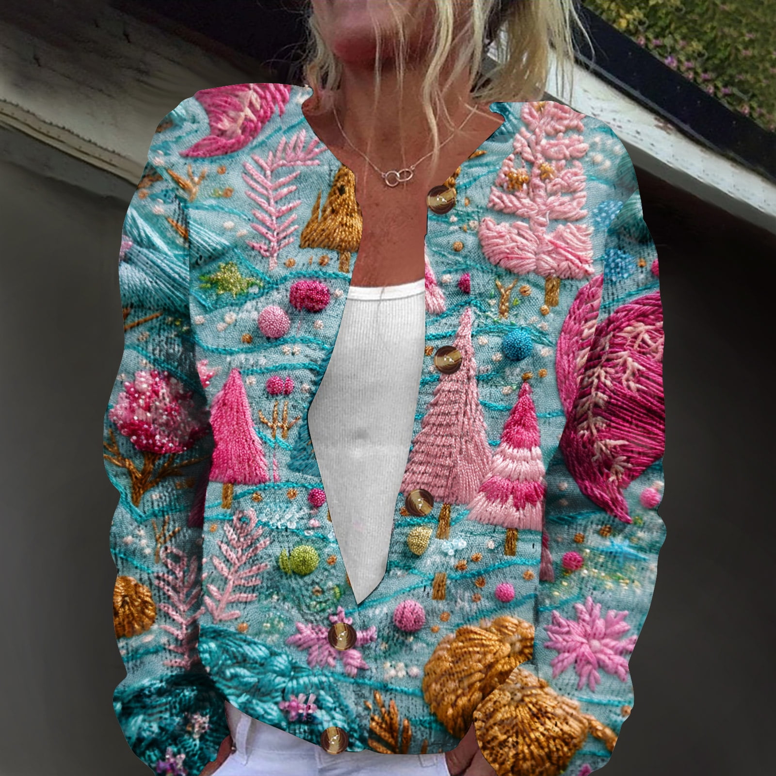 Domuza Womens Cardigan Sweaters Ugly Christmas Patterns Long Sleeve ...