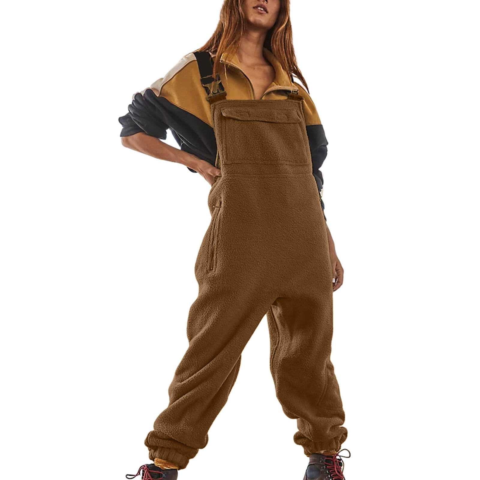 Domuza Womens Fleece Overalls Winter Thermal One-Piece Adjustable ...