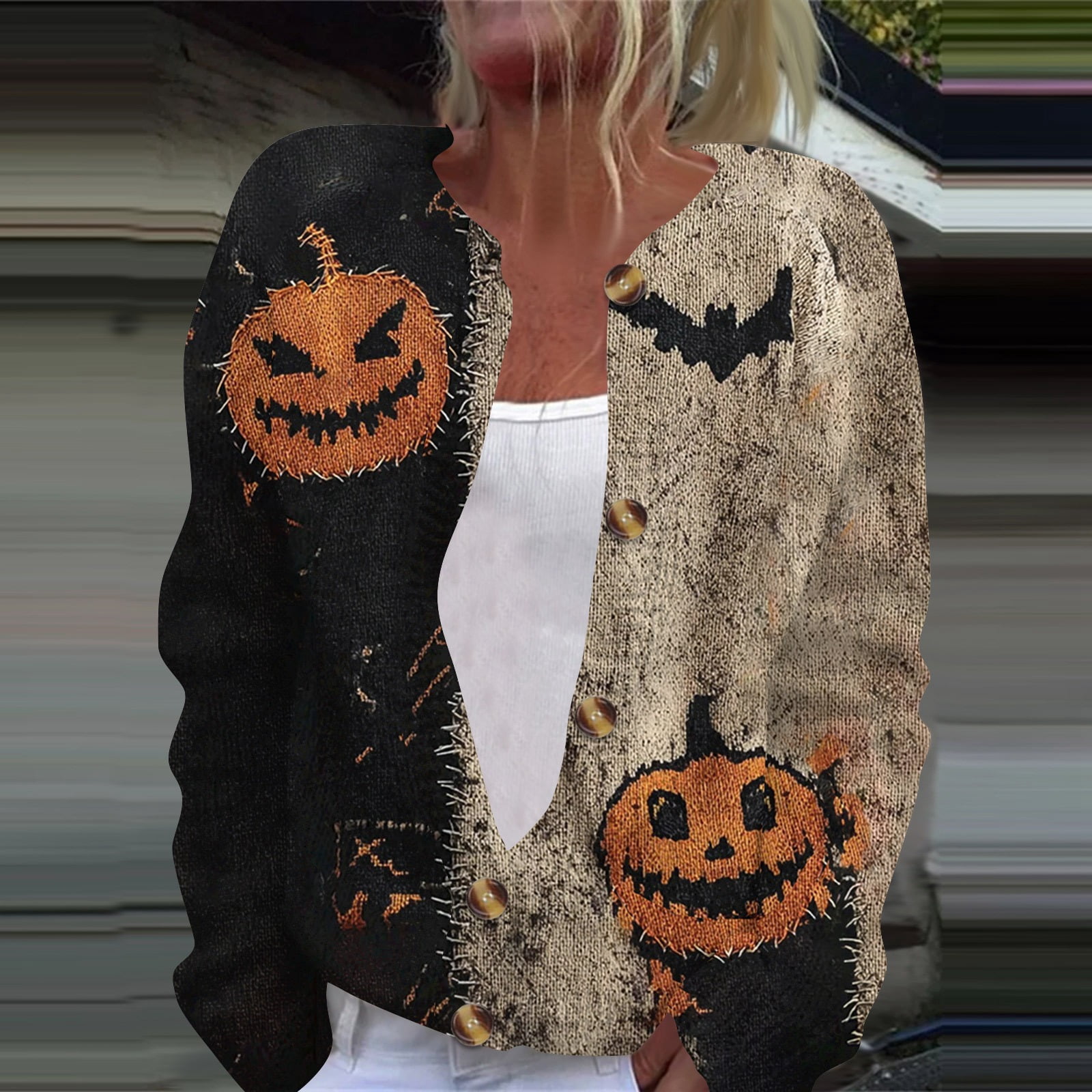 Domuza Womens Halloween Cardigan Sweaters Funny Horror Print Long ...