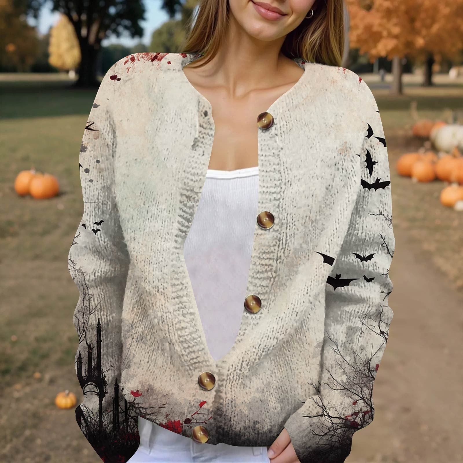 Domuza Womens Halloween Cardigan Sweaters Horror Funny Graphics Long ...