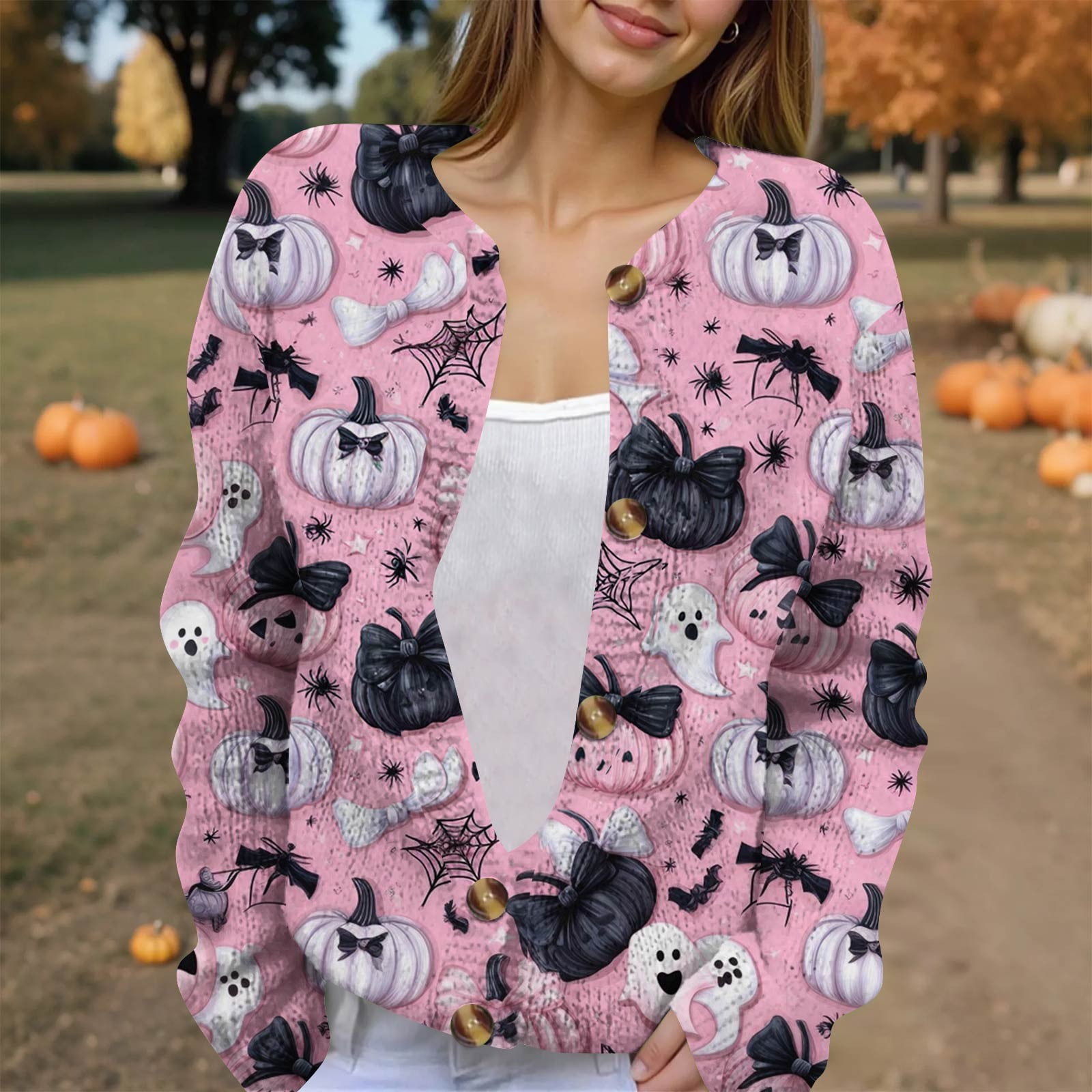 Domuza Womens Halloween Cardigan Sweaters Horror Funny Print Long ...