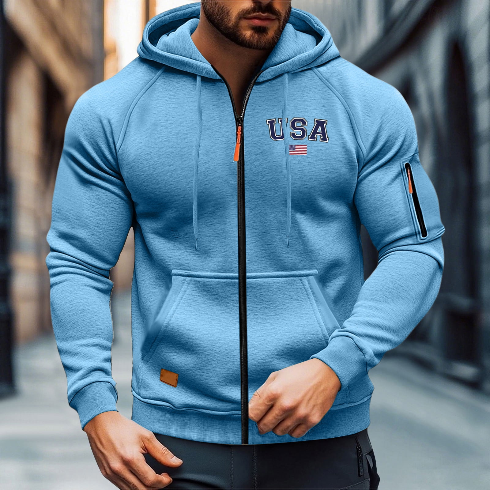 Domuza Zip Up Hoodie Men Usa Flag Graphic Long Sleeve Hooded Sweatshirt ...