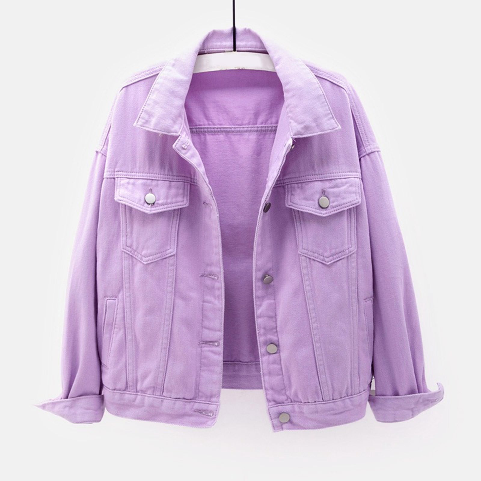 Domzest 2025 Womens Light Purple Denim Jacket Fall Lightweight Cropped ...
