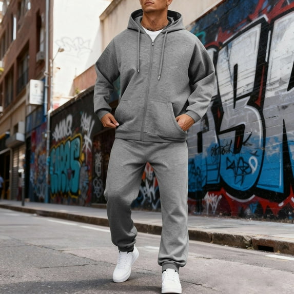 Domzest 2026 New Mens Track Suits 2 Piece Set Tracksuit Jogger Hoodie Zipper Big and Tall Fall ...