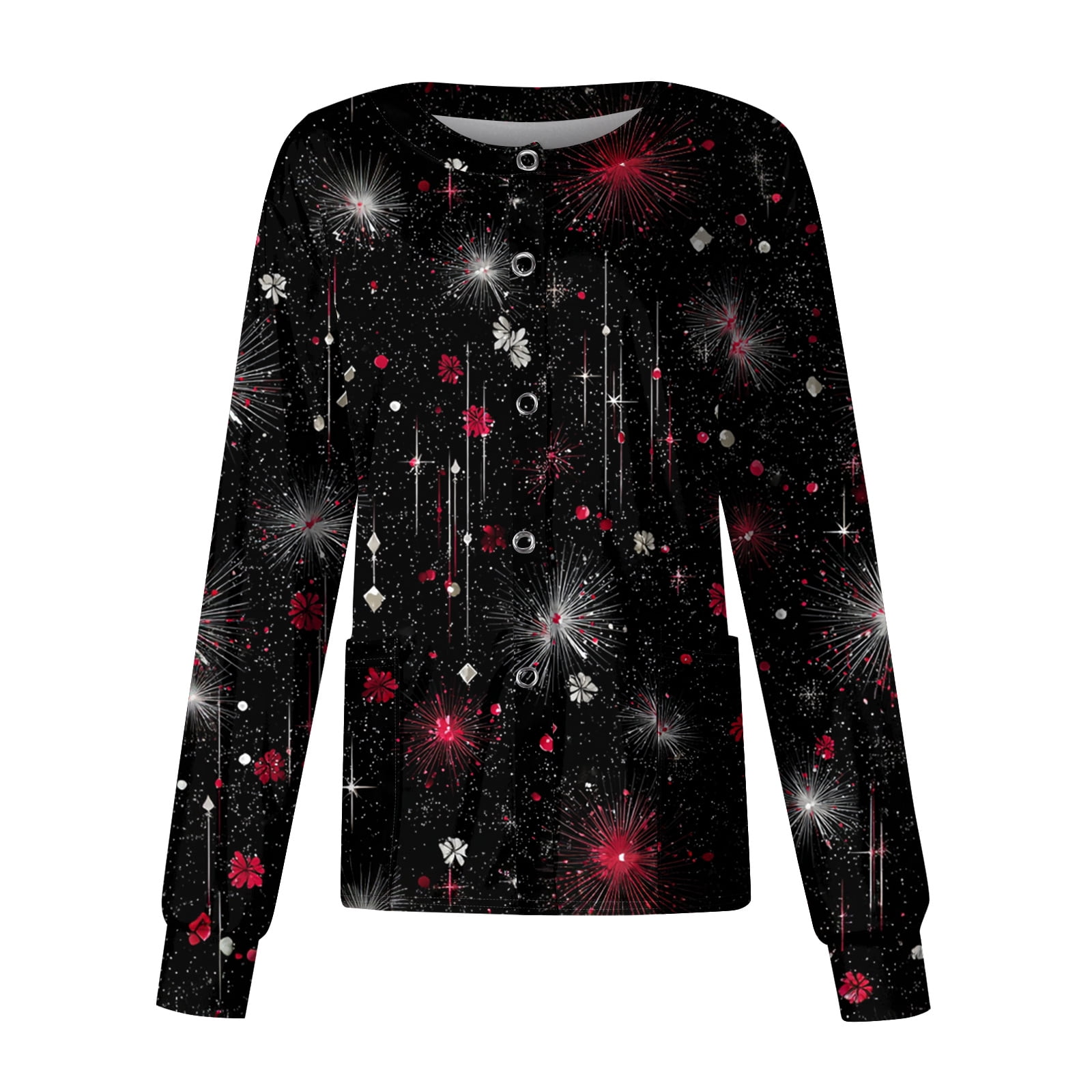 Domzest 2026 Womens Scrub Jacket Long Sleeve Button up Plus Size ...